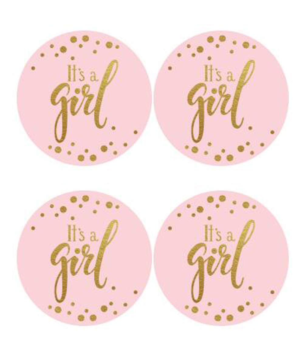 2" Round 50 Pack Pink It's a Girl Label Stickers Baby Shower Party Sticker Labels Candy Stickers for Birthday Party Baby Shower Wedding Favors