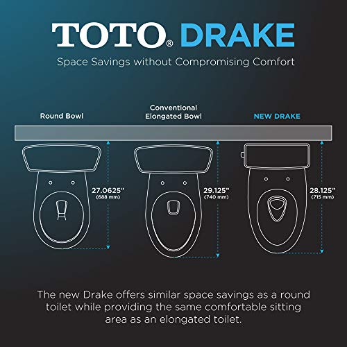 TOTO® Drake® WASHLET®+ Two-Piece Elongated Dual Flush 1.28 and 0.8 GPF Universal Height Toilet and WASHLET C2 Bidet Seat, Cotton White - MW7463074CEMFG#01