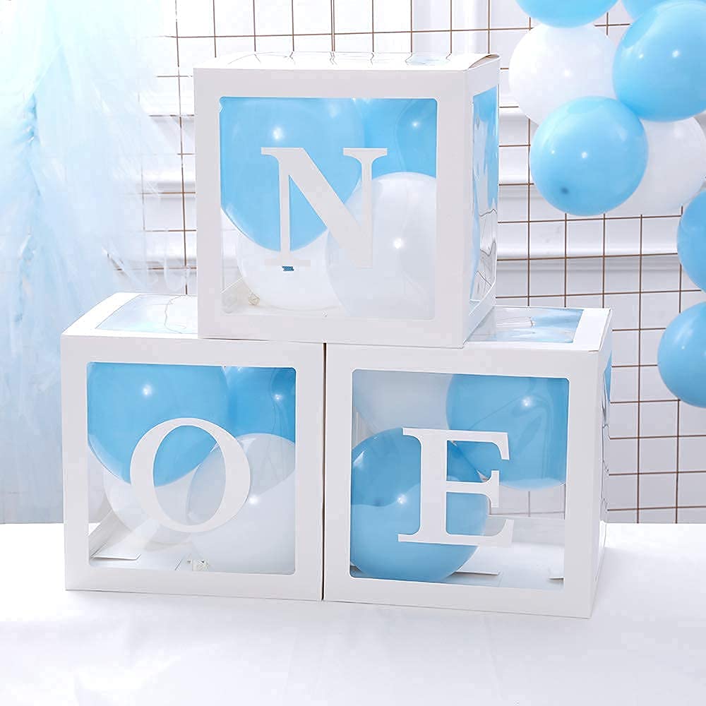 1st Birthday Balloon Boxes for Baby Party Decorations ONE Box with Letter for Boy&Girl Baby Bridal Shower, Reveal Party Decorations