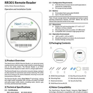 Next Century Remote Reader Display for Pulse or Encoded Meters (Water, Gas and Electric)