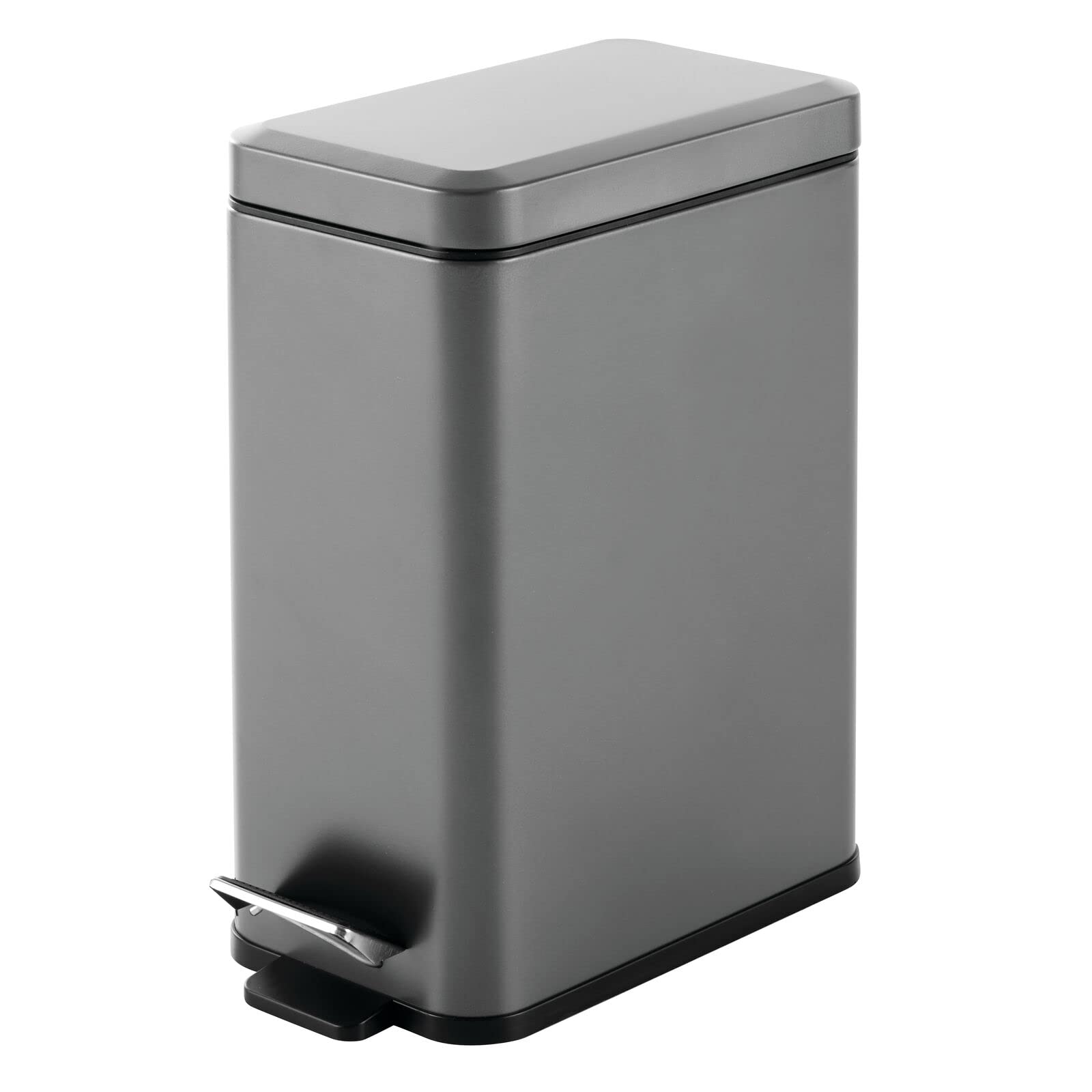 mDesign Pedal Bin — Household Bin with Pedal, Lid and Plastic Bucket Insert for Bathroom, Kitchen, and Office — Metal Rubbish Bin with Ergonomic Design — Graphite