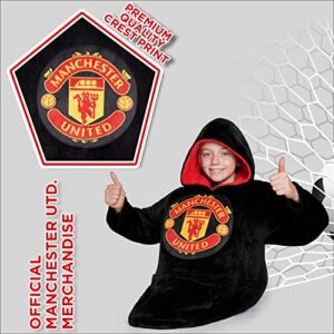 Manchester United FC Fleece Hoodie Blanket for Boys Teenagers One Size Kids Oversized Hoodie Man United Gifts for Boys (Black)