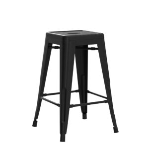 FDW Set of 4 Metal Bar Stools 24 Inches Counter Barstools Indoor/Outdoor Stackable Modern Metal Bar Stools Kitchen Counter Stools Chairs (Black)