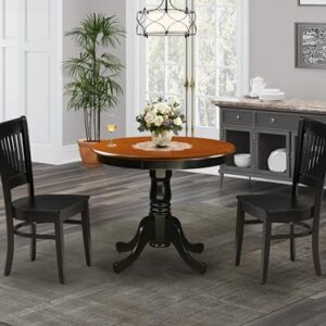 East West Furniture ANVA3-BLK-W 3 Piece Kitchen Table Set for Small Spaces Contains a Round Dining Room Table with Pedestal and 2 Dining Chairs, 36x36 Inch, Black