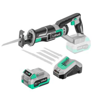 litheli reciprocating saw cordless, powerful hand saw kit with 20v 4.0 ah battery & fast charger, 0-3000 spm with tool-free blades change, lightweight for wood & metal cutting.