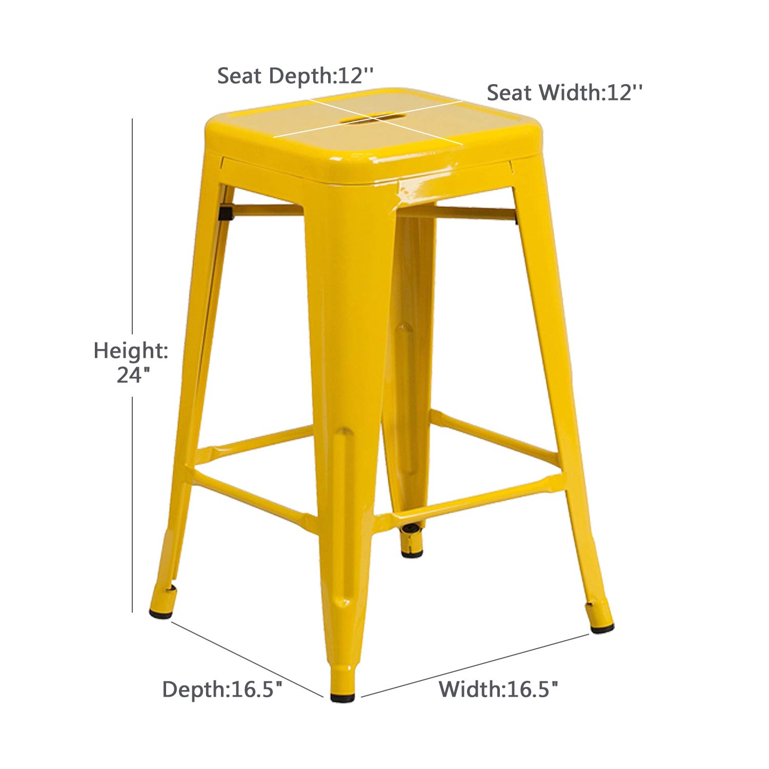 MFD 24 Inch Metal Bar Stools Counter Height Bar Chair Indoor Outdoor Backless Kitchen Stools Set of 4 Yellow