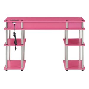 Convenience Concepts Designs2Go No Tools Student Desk with Charging Station and Shelves, Pink