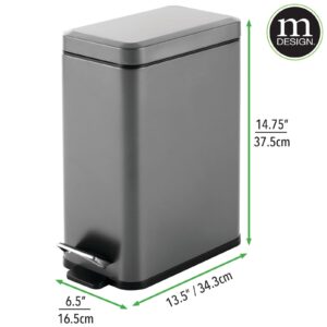 mDesign Pedal Bin — Household Bin with Pedal, Lid and Plastic Bucket Insert for Bathroom, Kitchen, and Office — Metal Rubbish Bin with Ergonomic Design — Graphite