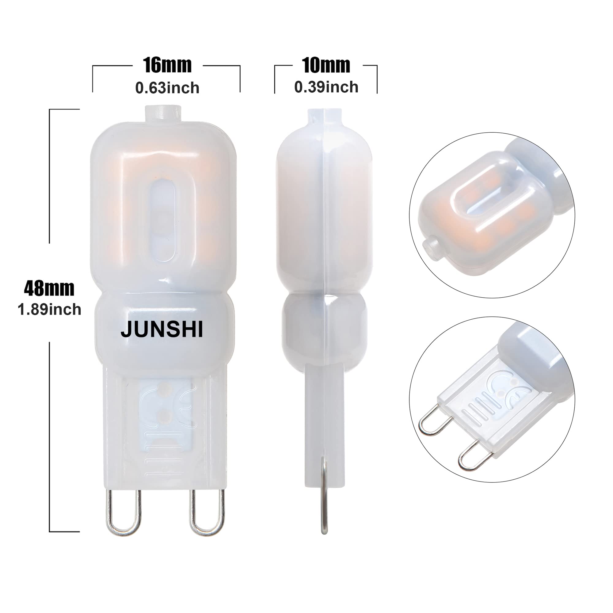 JUNSHI G9 LED Bulb 2.5W(20W 25W Halogen Equivalent) 3000K Warm White 210 Lumens Non-Dimmable AC110-130V LED Light Bulb for Ceiling Light,Pack of 10