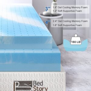 BedStory Mattress Topper King, 3 inch Memory Foam Mattress Topper, 1.8" Memory Foam Topper Plus 1.2" Firm Foam Mattress Topper, Cooling Bed Topper Mattress Pad for Back Pain Relief, CertiPUR-US