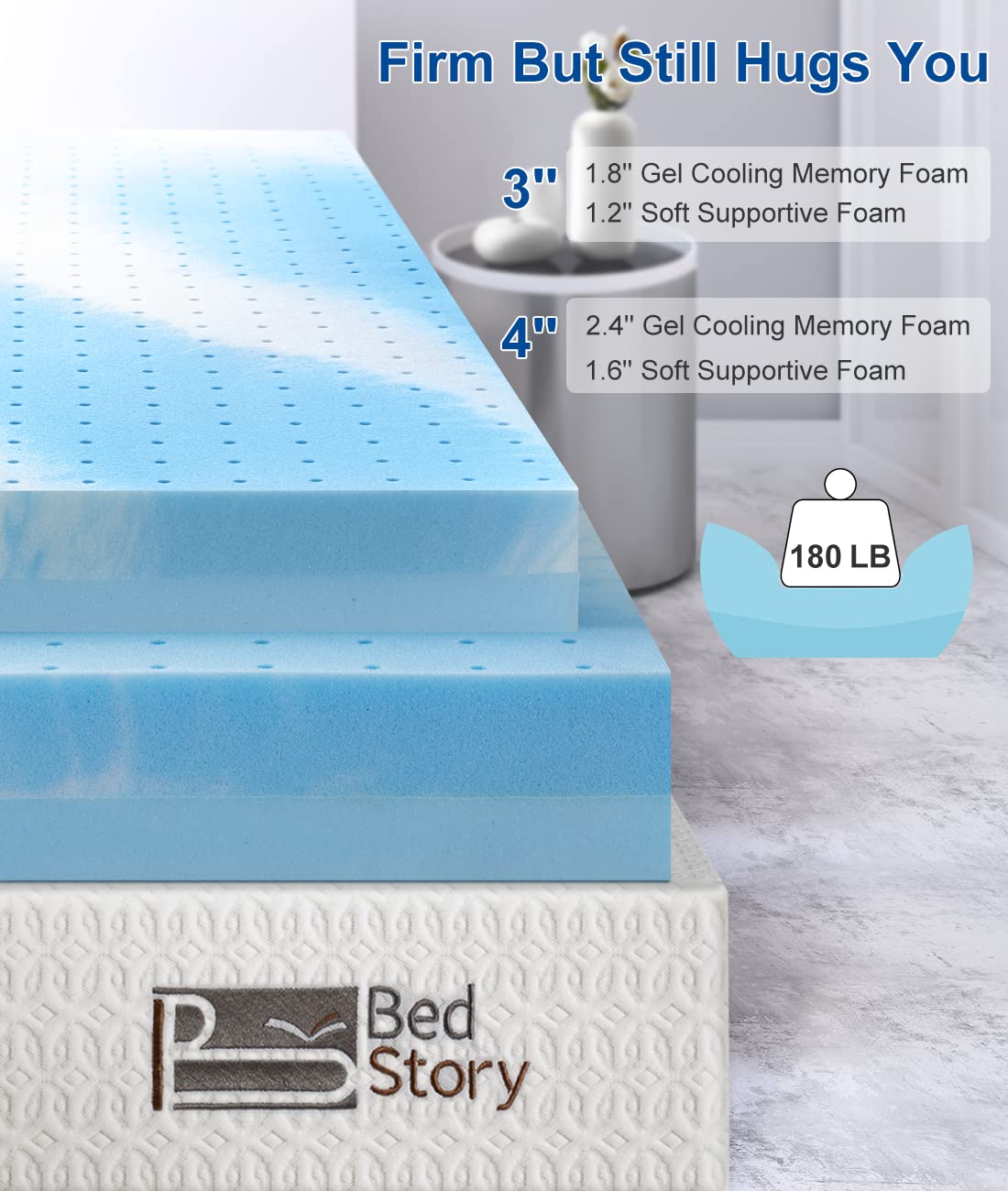 BedStory Mattress Topper King, 3 inch Memory Foam Mattress Topper, 1.8" Memory Foam Topper Plus 1.2" Firm Foam Mattress Topper, Cooling Bed Topper Mattress Pad for Back Pain Relief, CertiPUR-US