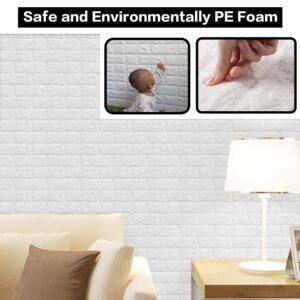 Sodeno 3D Wall Panels Peel and Stick, 14.5 Sq Ft Coverage,Printable Faux Brick Wallpaper Sticker with Self-Adhesive Waterproof Foam for Interior Wall Decor, Bathroom, Home Decoration (10 Pcs) (White)