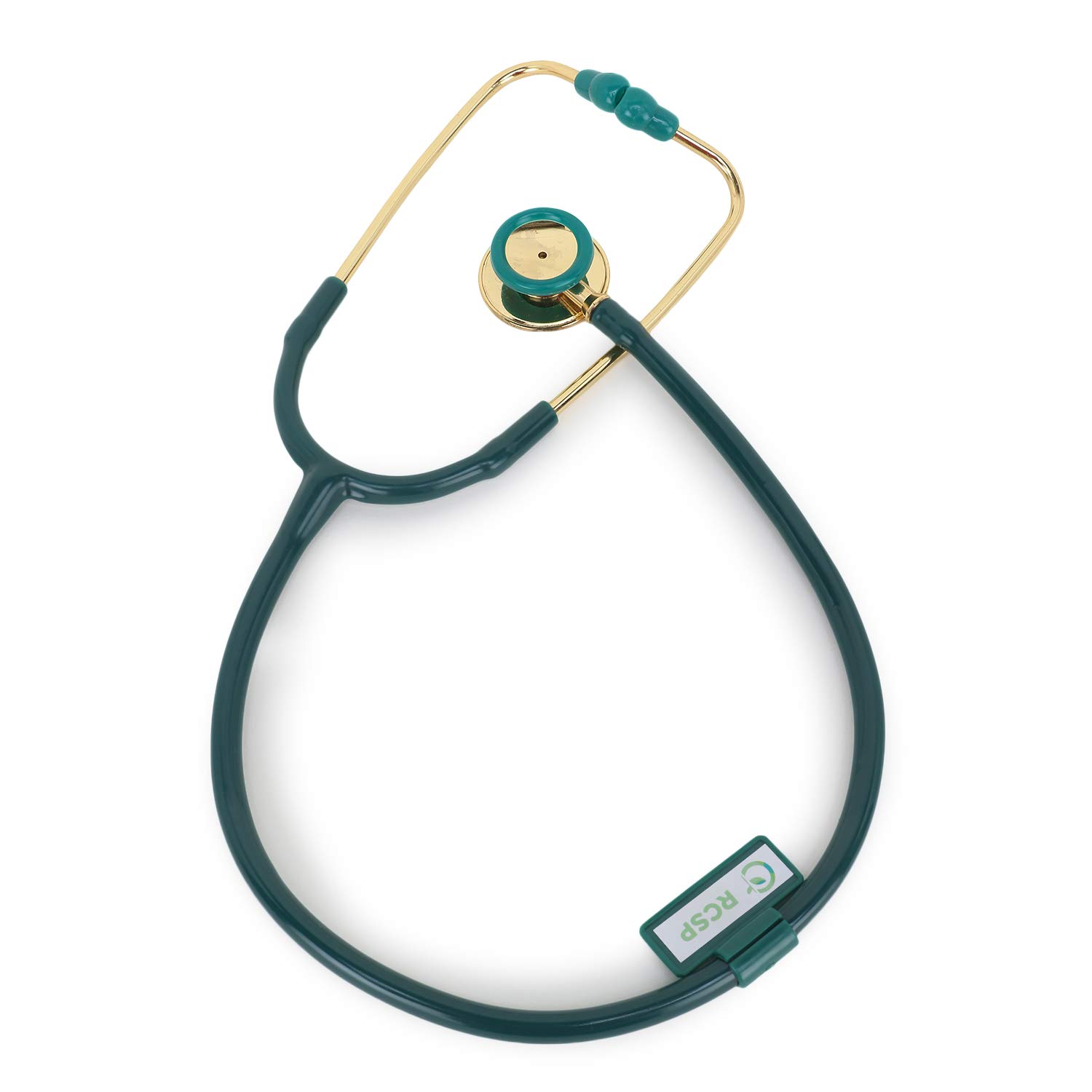 RCSP Acoustic Stethoscope Brass Ring For Medical Students, Nurses & Doctors, Lightweight ChestPiece with Latexfree Tube & Soft Sealing Ear Knobs Cardio SS Gold (GREEN)