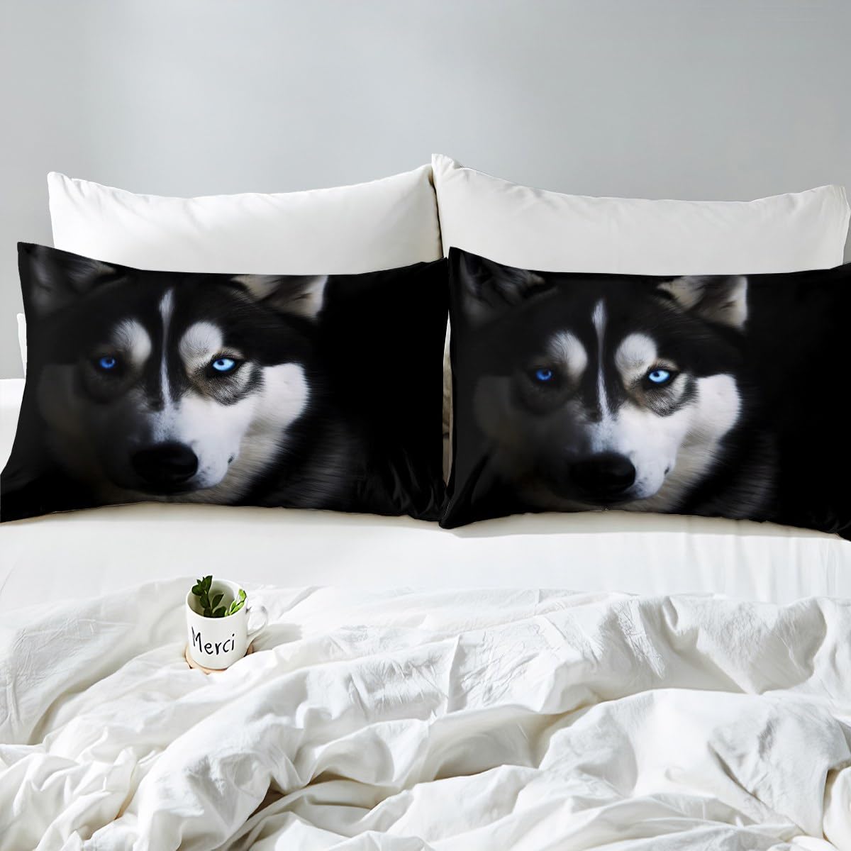 Dog Duvet Cover Cute Pet Dog Bedding Set for Kids Boys Girls Teens 3D Animal Theme Comforter Cover Siberian Husky Breathable Bedspread Cover Room Decor Quilt Cover Queen Size (No Comforter)