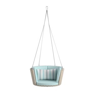 Novogratz Poolside Gossip Collection, Sally Patio Swing, Aqua Haze Cushions, Light Taupe Wicker