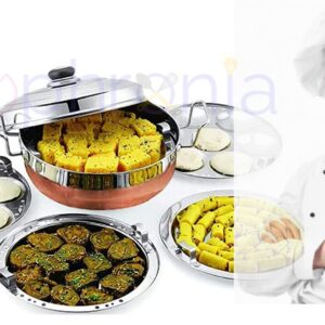 Sophronia Stainless Steel Idli Cooker Multi Kadai Steamer with Copper Bottom All-in-One Big Size 5 Plate 2 Idli | 2 Dhokla | 1 Patra | Momo's | 28.5 cm Dia