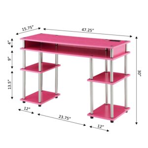 Convenience Concepts Designs2Go No Tools Student Desk with Charging Station and Shelves, Pink