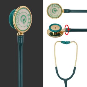 RCSP Acoustic Stethoscope Brass Ring For Medical Students, Nurses & Doctors, Lightweight ChestPiece with Latexfree Tube & Soft Sealing Ear Knobs Cardio SS Gold (GREEN)