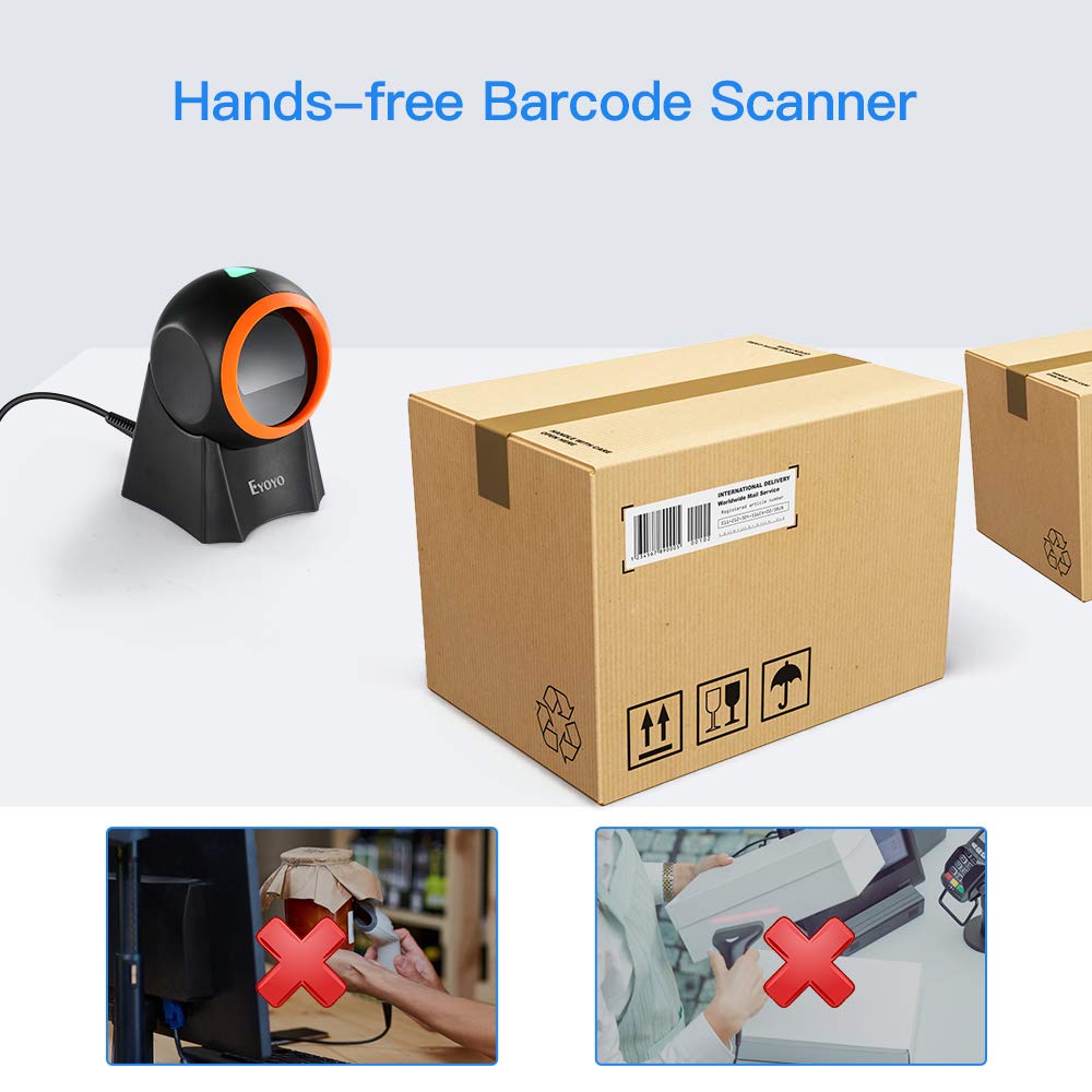 Eyoyo Hands-Free 1D 2D Desktop Barcode Scanner, QR Barcode Reader Support Screen Scanning Platform Scanner for Warehouse, Supermarket, Retail Store, Bookstore Pos System