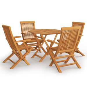 vidaxl solid teak wood patio dining set 5 piece garden outdoor balcony backyard dinner wooden table and chair foldable folding camping