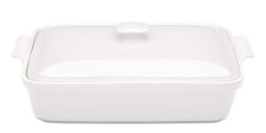 rossallini stoneware casserole dish bakeware set with lid, covered rectangular dinnerware, extra large 4.23 quart, 13 by 9 inch, bianco [white]