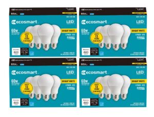 ecosmart led 60-watt equivalent a19 dimmable energy star led light bulb bright white (3000k)(16-pack)