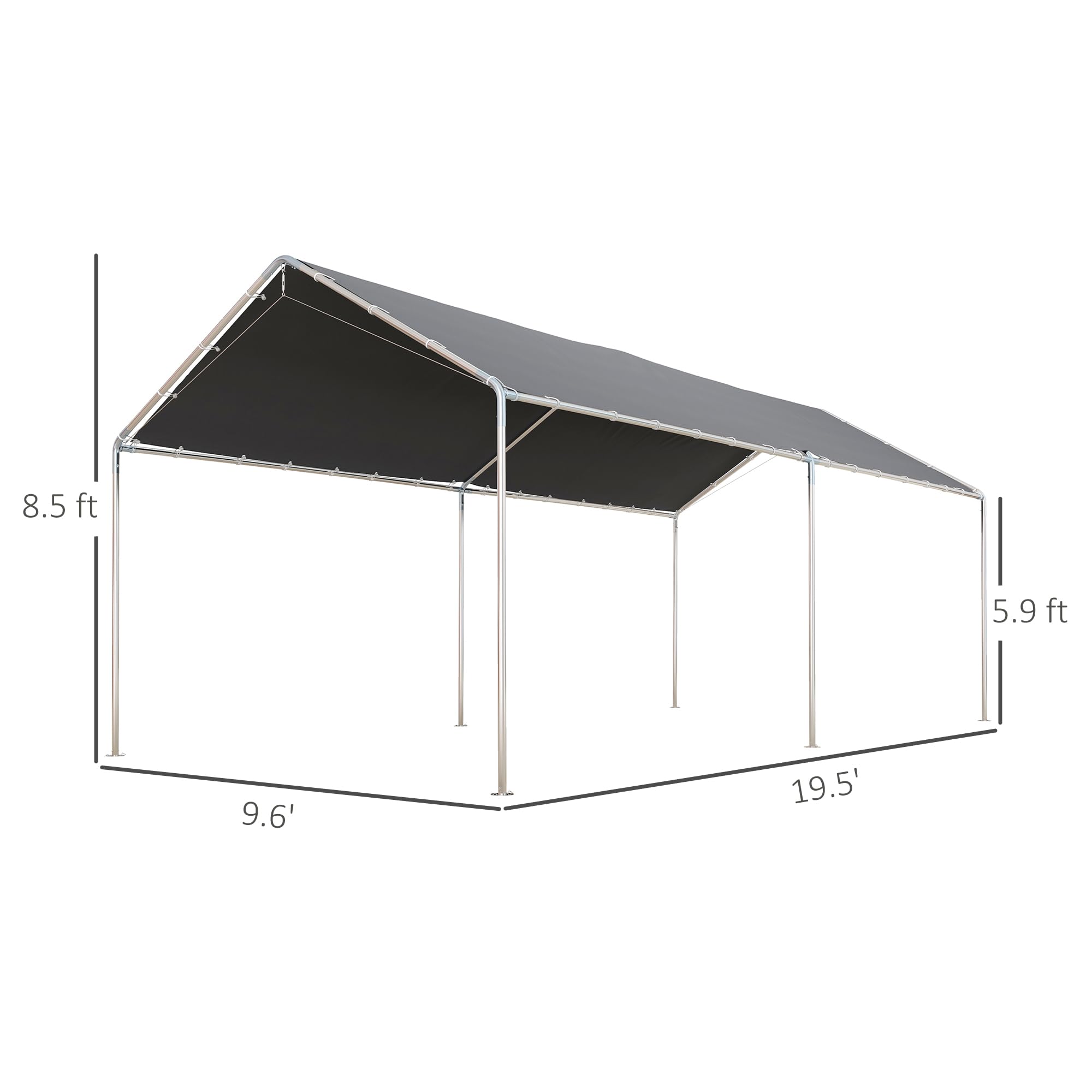 Outsunny 10'x20' Carport Heavy Duty Galvanized Car Canopy with Included Anchor Kit, 3 Reinforced Steel Cables, Grey