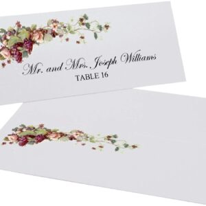 Grapes and Peach Roses Swag Printable Place Cards, Set of 60 (10 Sheets), Laser & Inkjet Printers - Wedding, Party, Dinner, and Special Events - Made in the USA