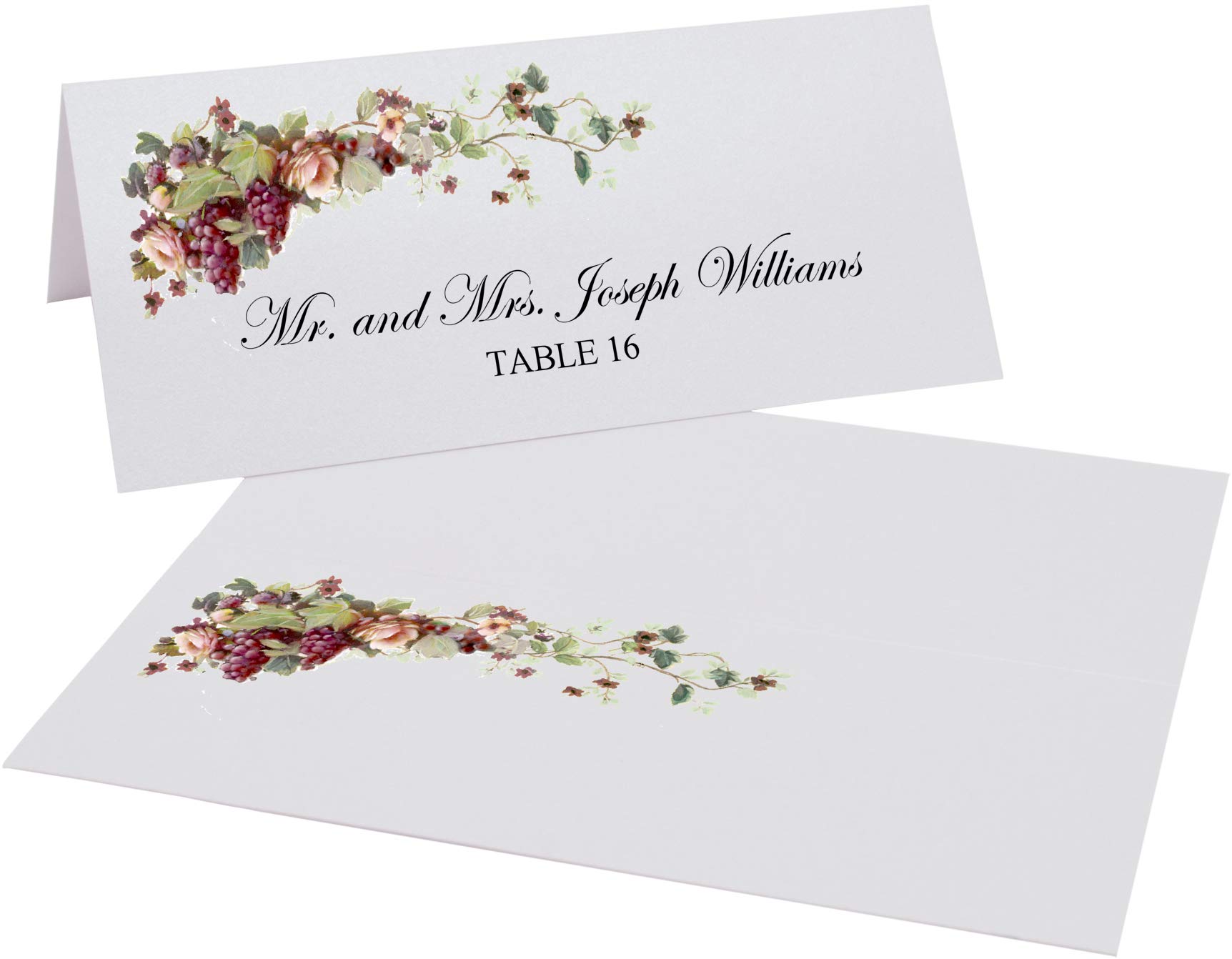 Grapes and Peach Roses Swag Printable Place Cards, Set of 60 (10 Sheets), Laser & Inkjet Printers - Wedding, Party, Dinner, and Special Events - Made in the USA