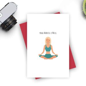 Kirynurd Birthday Card for Friend Female, Funny Women Birthday Card, Yoga Reduces Stress But So Does Drinking...