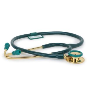 rcsp acoustic stethoscope brass ring for medical students, nurses & doctors, lightweight chestpiece with latexfree tube & soft sealing ear knobs cardio ss gold (green)