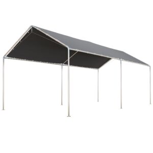 outsunny 10'x20' carport heavy duty galvanized car canopy with included anchor kit, 3 reinforced steel cables, grey