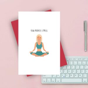 Kirynurd Birthday Card for Friend Female, Funny Women Birthday Card, Yoga Reduces Stress But So Does Drinking...