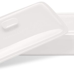 ROSSALLINI Stoneware Casserole Dish Bakeware Set with Lid, Covered Rectangular Dinnerware, Extra Large 4.23 Quart, 13 by 9 Inch, Bianco [White]