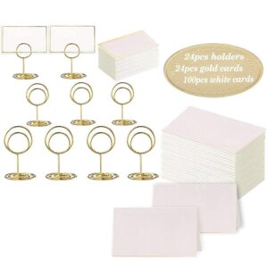 toncoo 24 pcs premium gold table number holders, 24 pcs place cards with gold foil border, and 100 pcs white table cards, for centerpieces, wedding, party, birthday