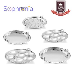 Sophronia Stainless Steel Idli Cooker Multi Kadai Steamer with Copper Bottom All-in-One Big Size 5 Plate 2 Idli | 2 Dhokla | 1 Patra | Momo's | 28.5 cm Dia