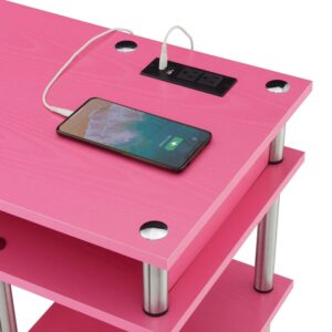 Convenience Concepts Designs2Go No Tools Student Desk with Charging Station and Shelves, Pink