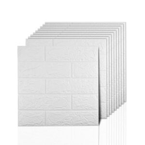 sodeno 3d wall panels peel and stick, 14.5 sq ft coverage,printable faux brick wallpaper sticker with self-adhesive waterproof foam for interior wall decor, bathroom, home decoration (10 pcs) (white)