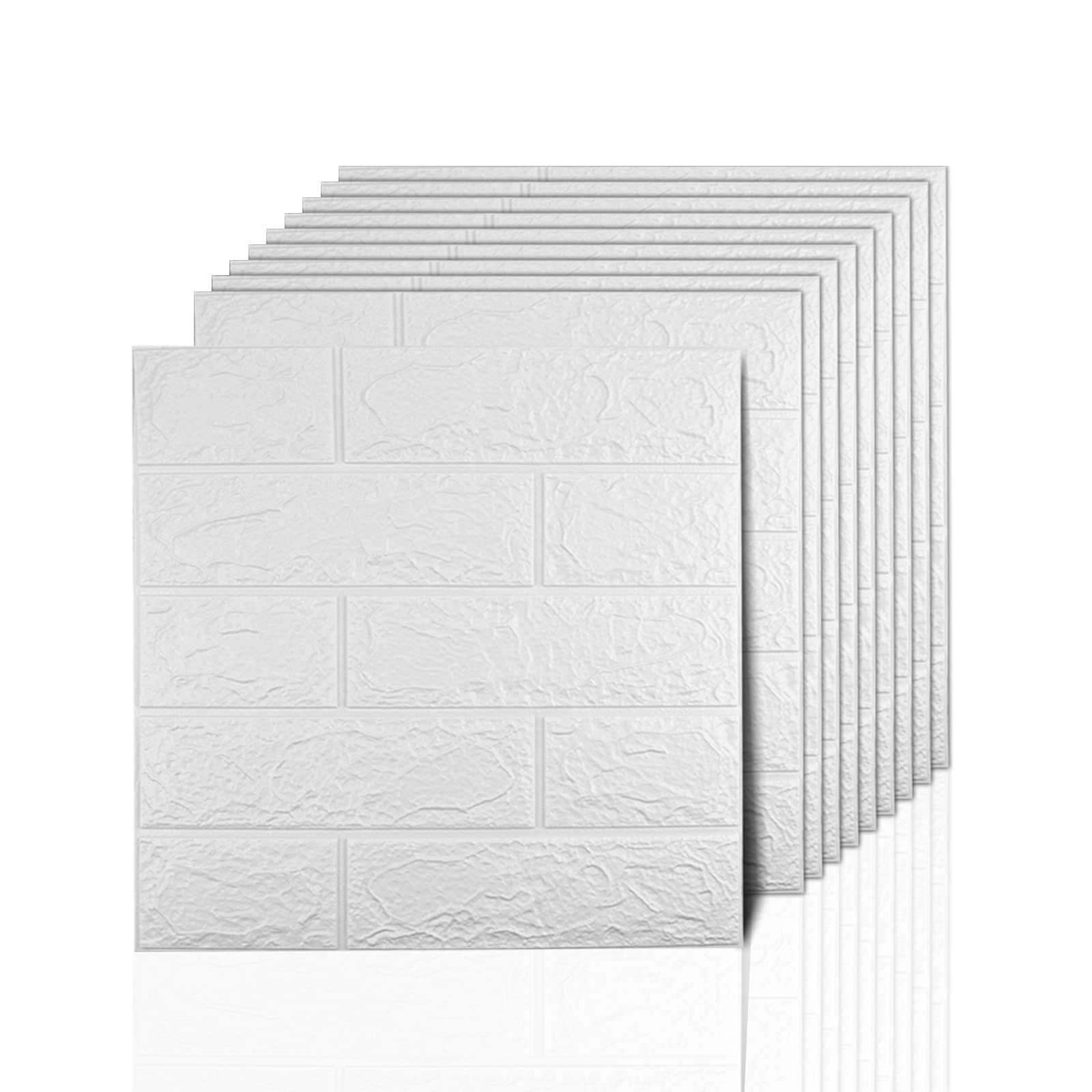 Sodeno 3D Wall Panels Peel and Stick, 14.5 Sq Ft Coverage,Printable Faux Brick Wallpaper Sticker with Self-Adhesive Waterproof Foam for Interior Wall Decor, Bathroom, Home Decoration (10 Pcs) (White)