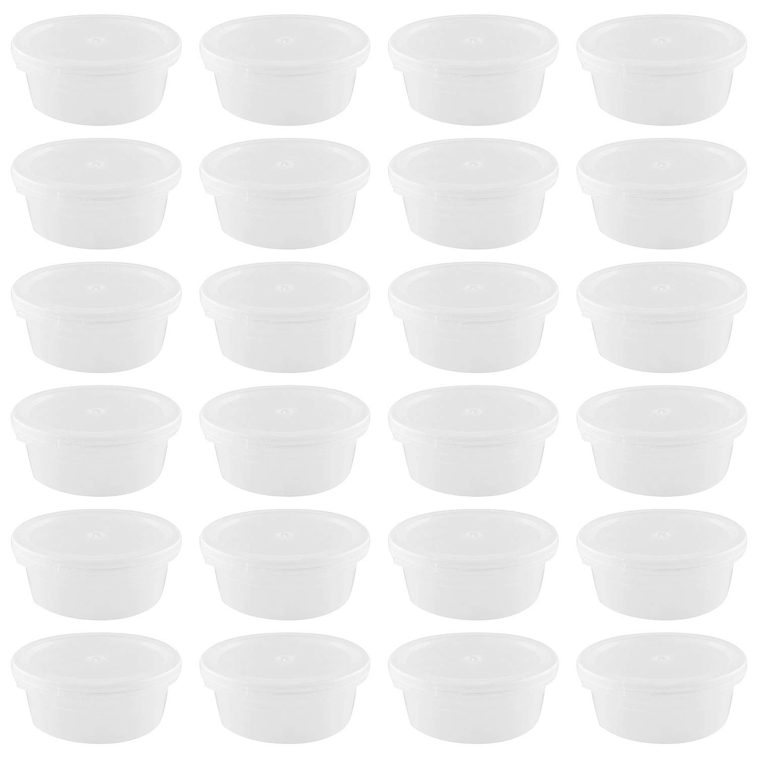 JCBIZ 24pcs Transparent PP Small Round Cup Clay Containers Slime Storage Plasticene Bowl with Lids for Snowflake Crystal Clay, Color Mud