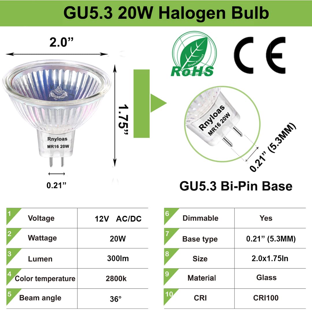 MR16 Halogen Bulb, 3 Pack MR16 12V 20W High Brightness 300LM, MR16 Dimmable with GU5.3 Base Long Lasting, GU5.3 Bulb 2800K Warm White with Clear Glass Cover, MR16 GU5.3 Bulb for Landscape, Track Light