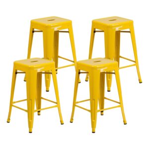 mfd 24 inch metal bar stools counter height bar chair indoor outdoor backless kitchen stools set of 4 yellow