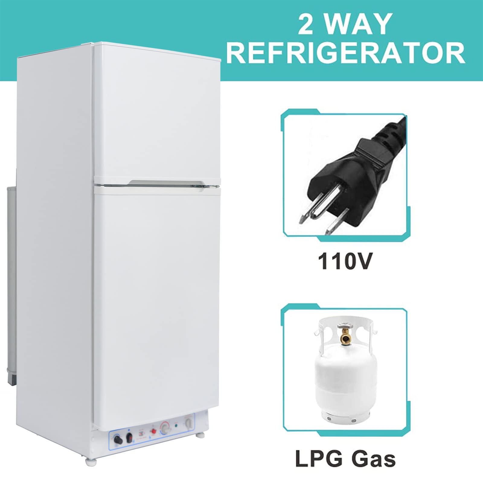 Techomey 6.1 Cu.Ft. Propane Refrigerator with Freezer, Gas Fridge with Freezer Off Grid, RV Refrigerator, 110V/LPG Dual Powers, for Outdoor, Truck, Camper, Kitchen, White