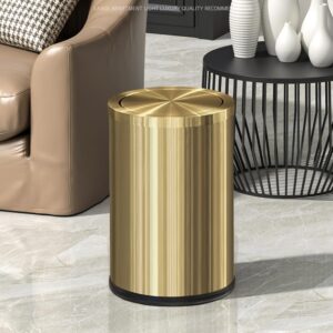 LEASYLIFE Antique Gold Trash can,Gold Bathroom Trash can with lid，Small Trash Can with Flipping Lid, 2.4gallon,Gold Garbage can for Bathroom,Laundry，Hotel，Office， Laundry Room ，Metallic Gold (Single)