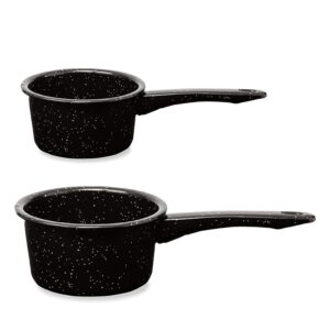 millvado 2 pack granite saucepans: naturally nonstick sauce pots - speckled enamel ware cookware – 1 and 2 quart sauce pans for cooking and boiling - granite pot for stovetop, campfire, outdoor stove