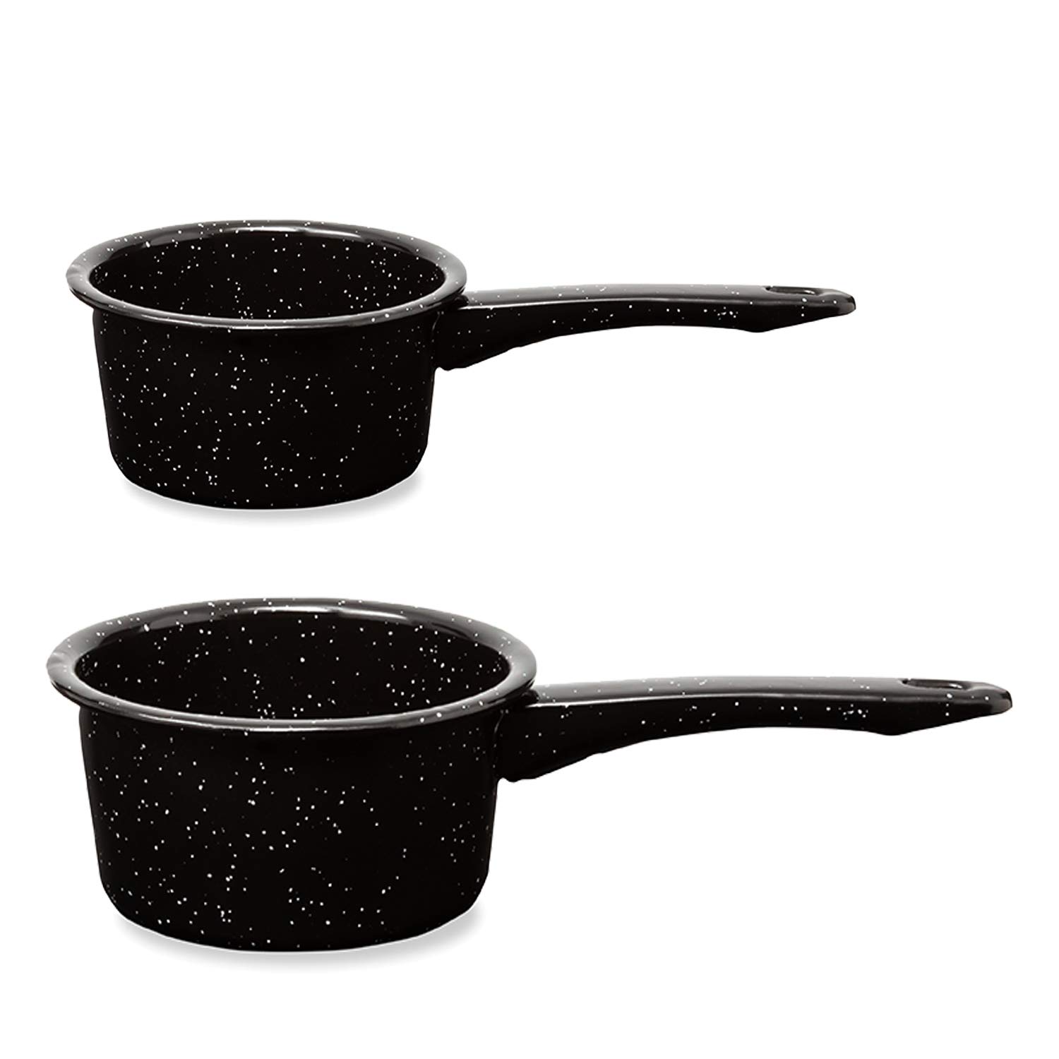 Millvado 2 Pack Granite Saucepans: Naturally Nonstick Sauce Pots - Speckled Enamel Ware Cookware – 1 and 2 Quart Sauce Pans for Cooking and Boiling - Granite Pot for Stovetop, Campfire, Outdoor Stove