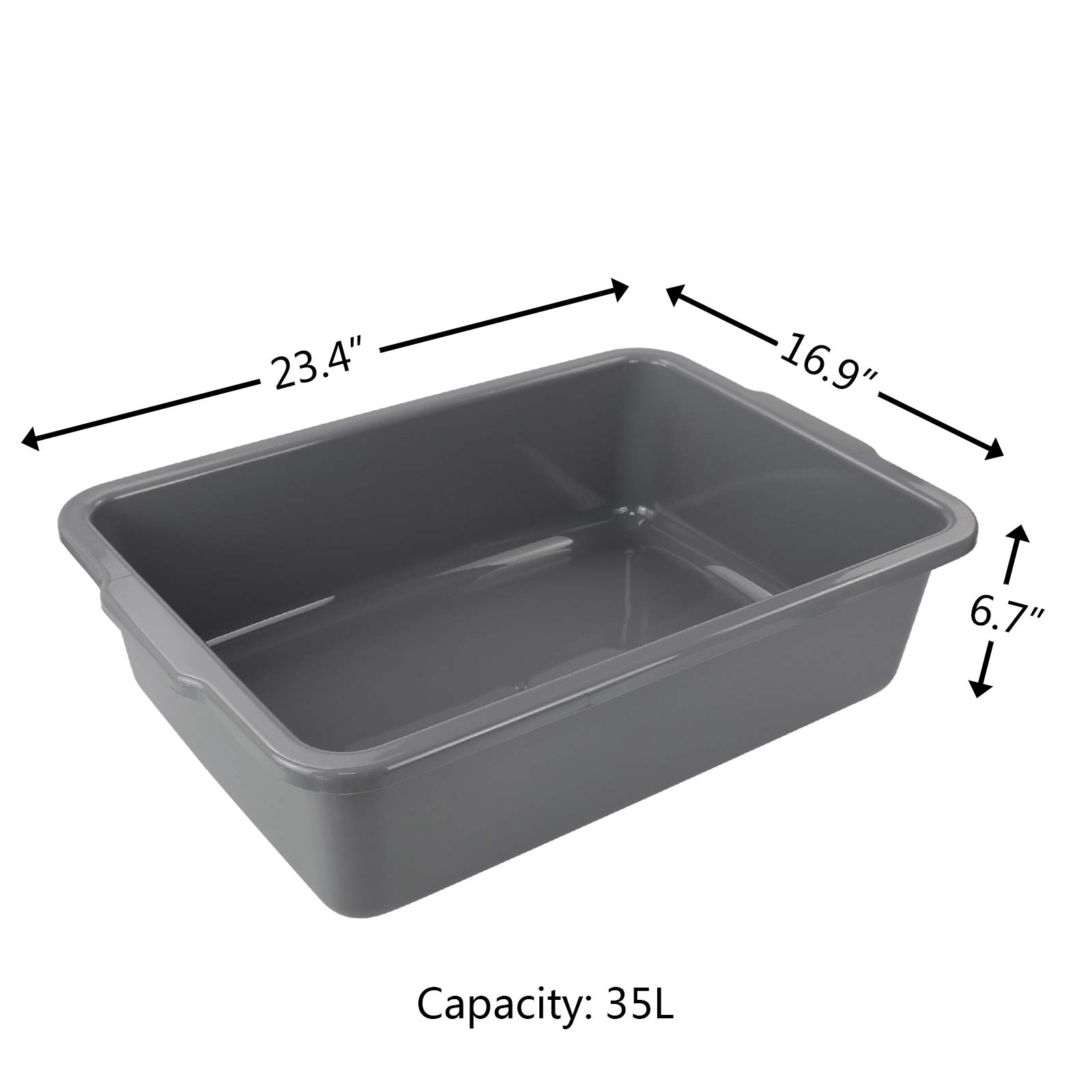 Eagrye 4-Pack Large Bus Tubs, Commercial Tote Box, Plastic Bus Box, 32 L, Grey