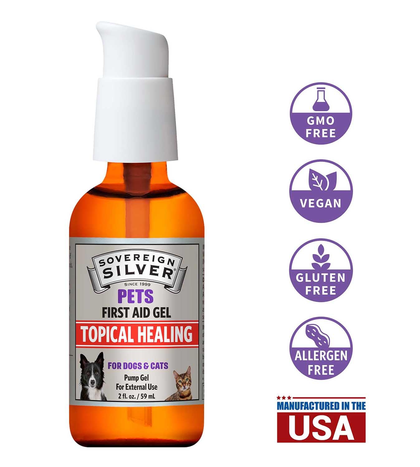 Sovereign Silver First Aid Gel for Pets - Topical Healing for Dogs and Cats, 2oz Pump Gel