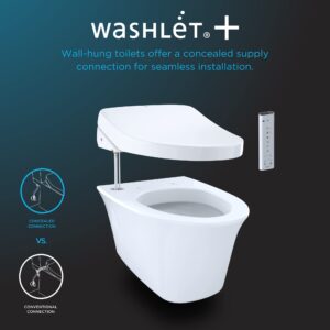 TOTO WASHLET+ EP Wall-Hung Elongated Toilet and WASHLET C5 Bidet Seat and DuoFit In-Wall 0.9 and 1.28 GPF Dual-Flush Tank System, Matte Silver - CWT4283084CMFG#MS