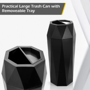 Dyna-Living Commercial Trash Can Outdoor Garbage Can with Lid Indoor Large Trash Bin Stainless Steel Industrial Waste Container Black